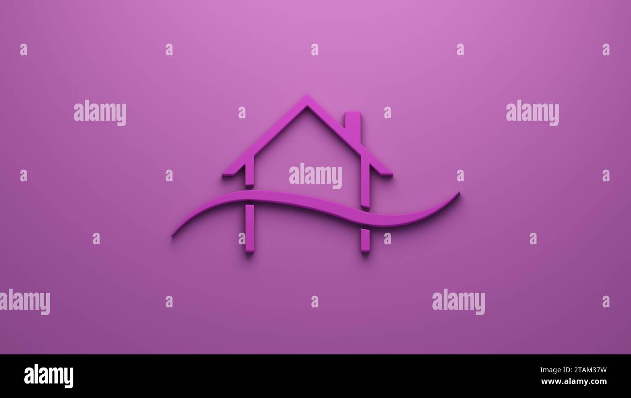 Pink house logo with wave. 3D rendering illustration Stock Photo - Alamy