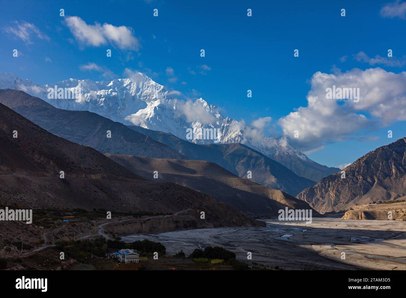 Viewe of Nilgiri Peak at 7061 meters high as seen from Kagbeni in the ...
