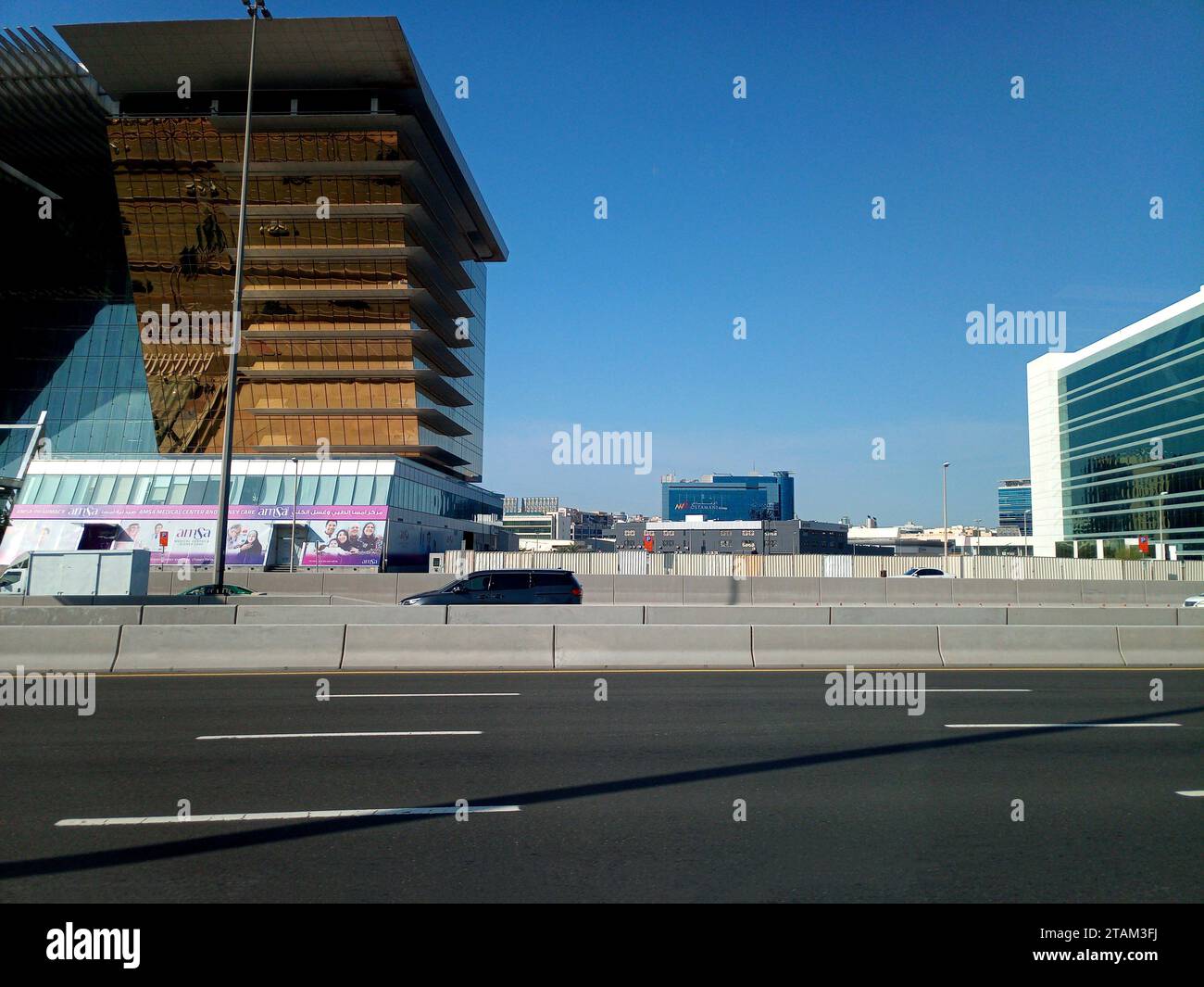 United Arab Emirates. Street near Airport Dubai. Beautiful sunny day in ...