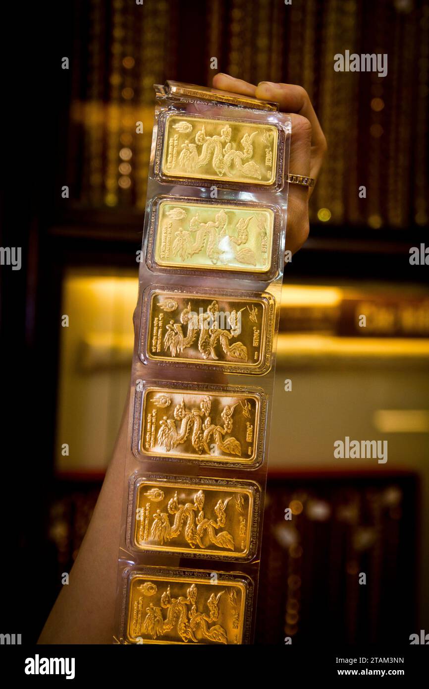 Gold ingots displayed at a gold shop in Hanoi, Vietnam, Asia Stock ...