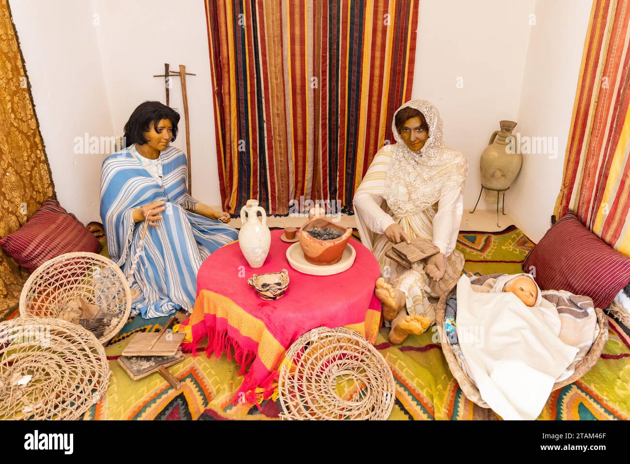 Djerba, Medenine, Tunisia. March 15, 2023. Diorama of Tunisian women in ...
