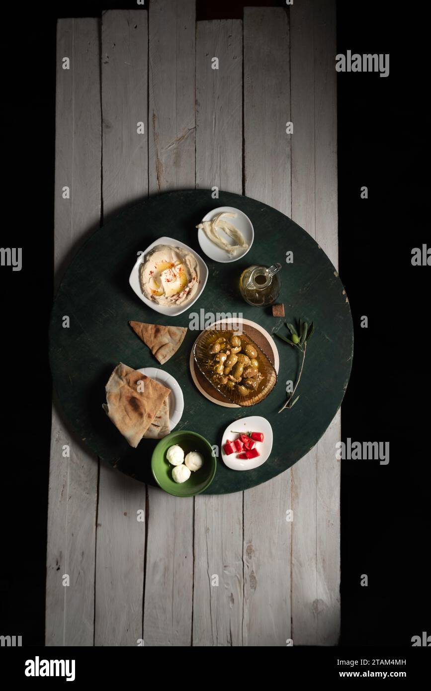 Arabic breakfast spreaad with olives and labaneh Stock Photo - Alamy