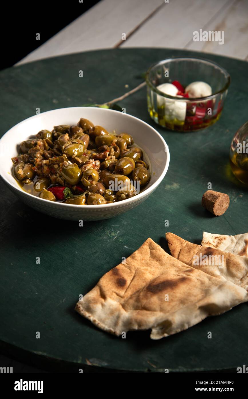 Arabic breakfast spreaad with olives and labaneh Stock Photo - Alamy