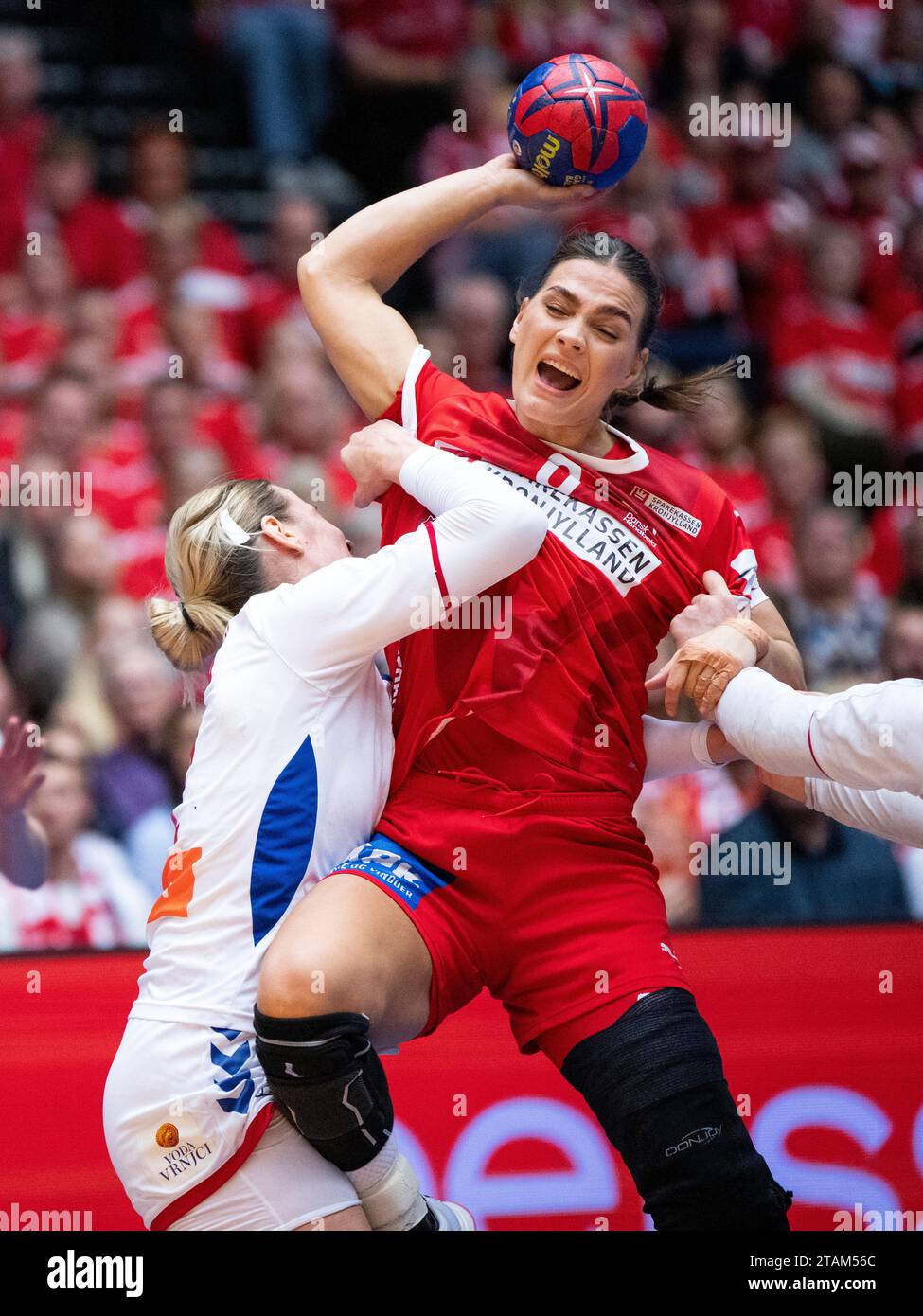 Denmark's Helena Elver in a match with Serbia's Jovana Jovovic during the World Cup match ...