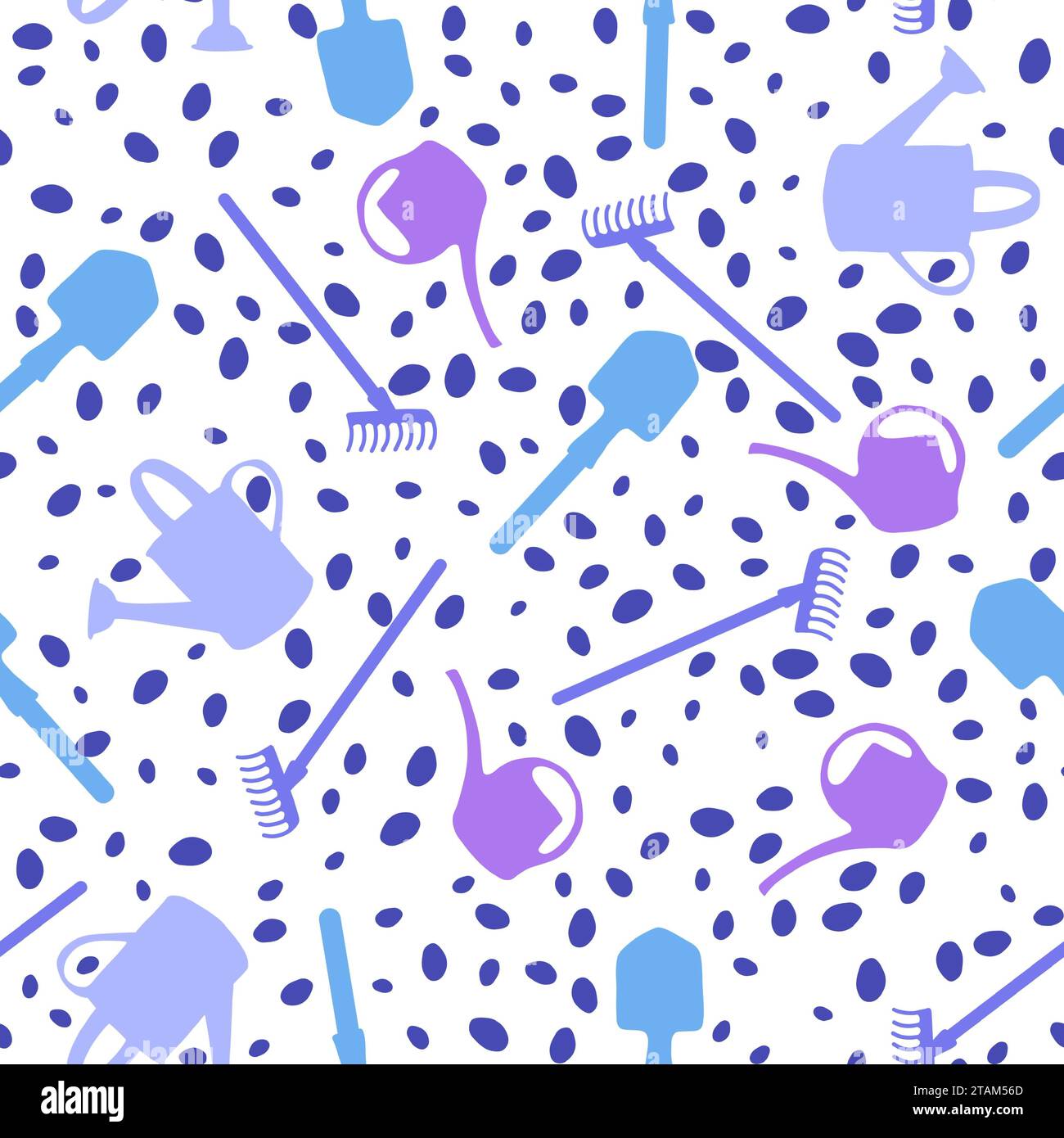 Garden tools seamless shovels and watering can and rake pattern for ...