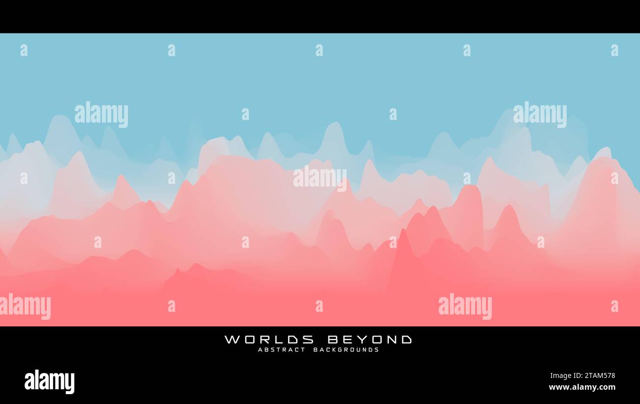 Abstract colorful landscape with misty fog till horizon over mountain ...