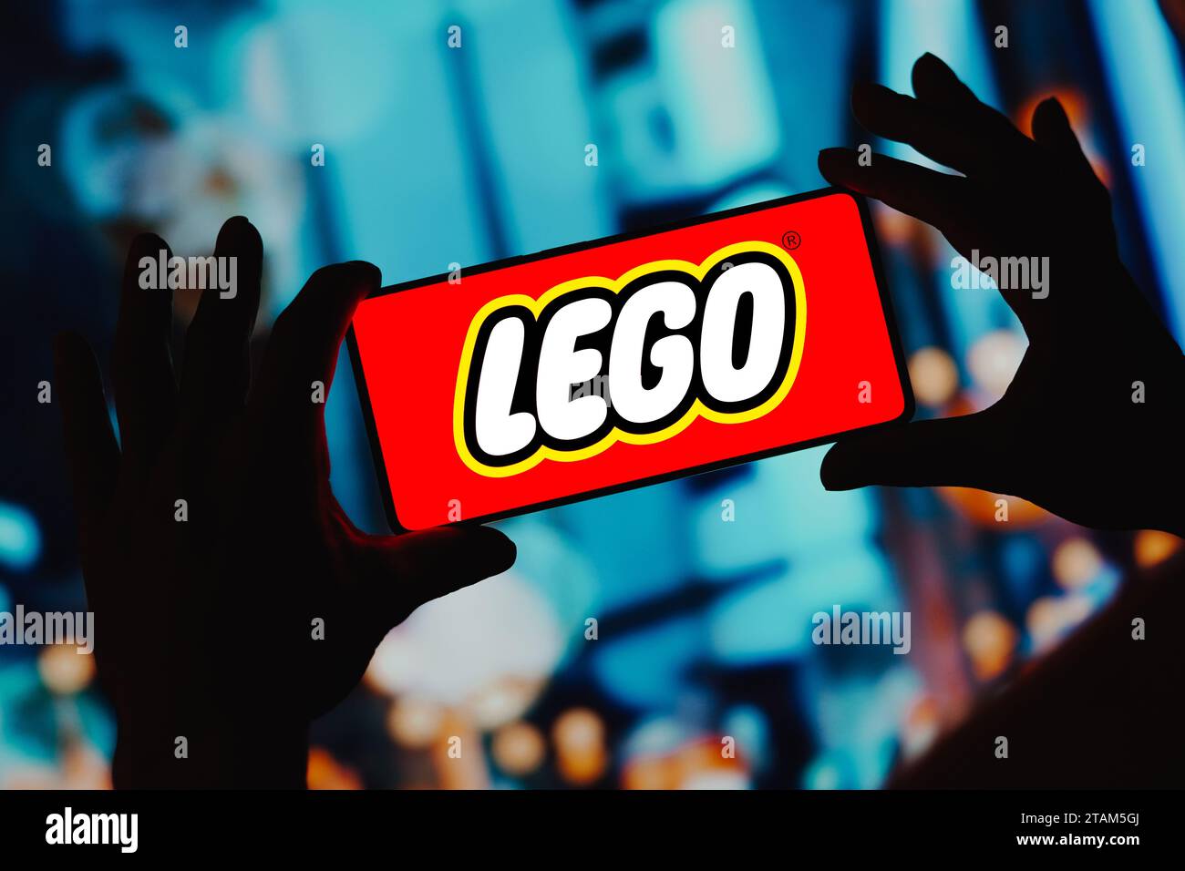 In this photo illustration, the LEGO logo is displayed on a smartphone ...