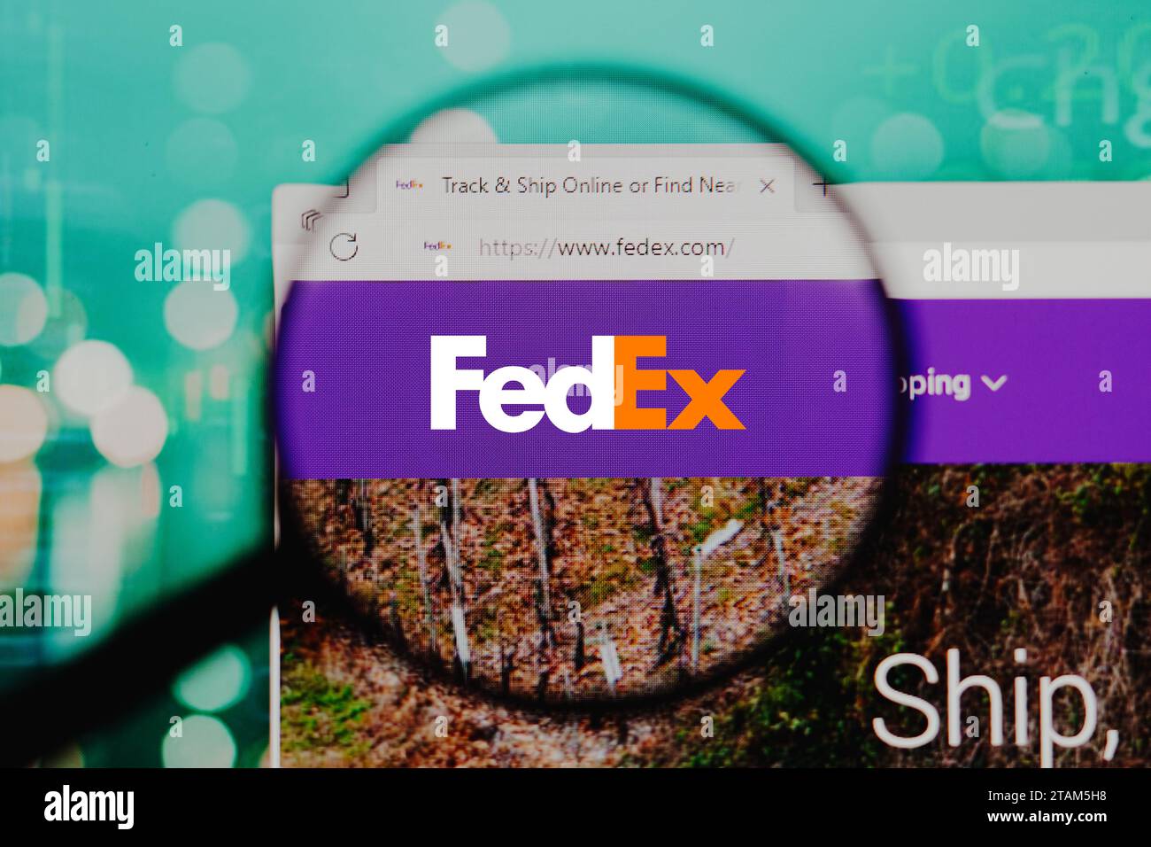 In this photo illustration, the homepage of the FedEx website seen on a ...