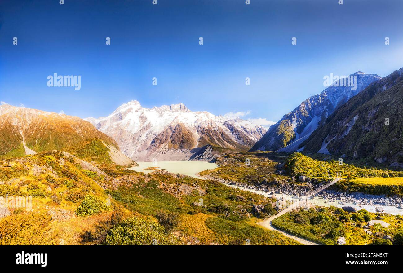 Mueller lake on Hooker walking track in Mt Cook national park of New ...