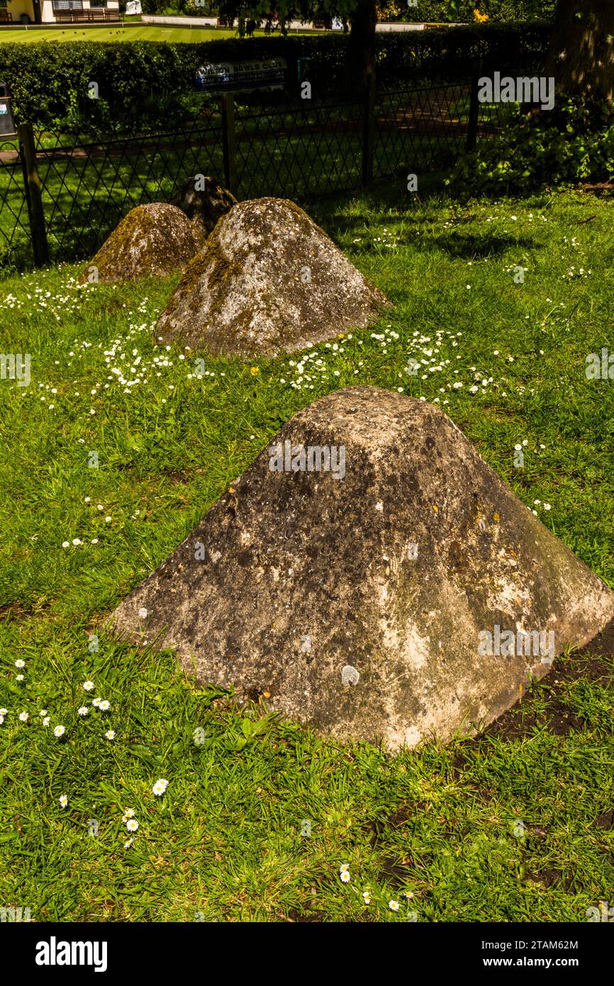 Anti Tank concrete pyramids in the UK, portrait Stock Photo - Alamy