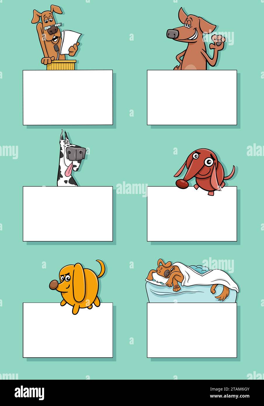 Cartoon illustration of dogs and puppies animal characters with blank ...