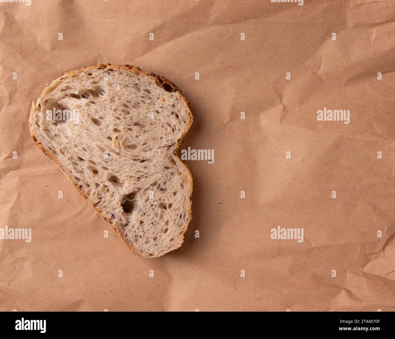 one slice wheat bread with empty space for text isolated on parchment ...