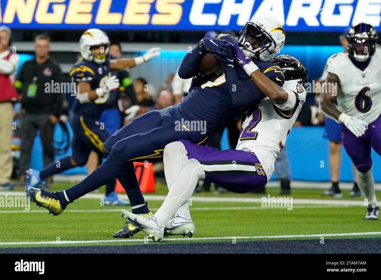 Los Angeles Chargers tight end Gerald Everett (7) scores a touchdown ...