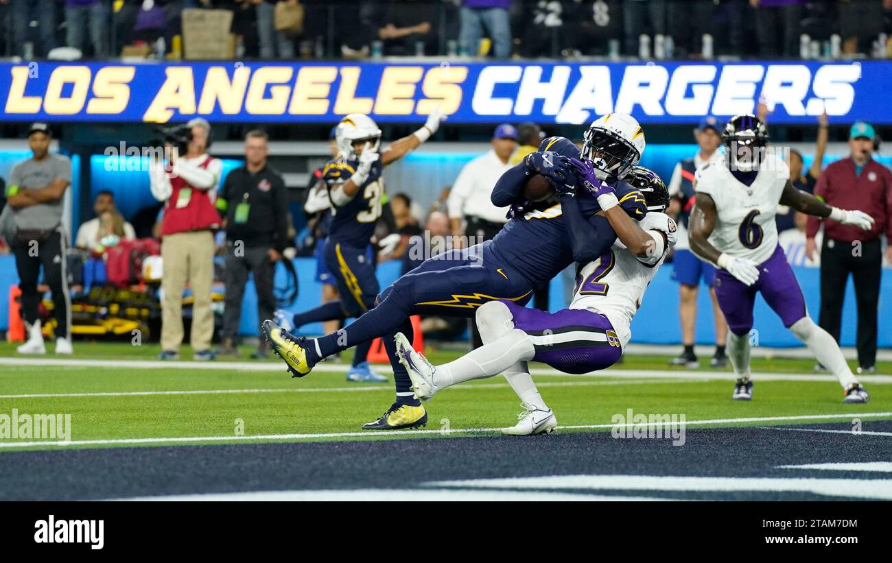 Los Angeles Chargers tight end Gerald Everett (7) scores a touchdown ...