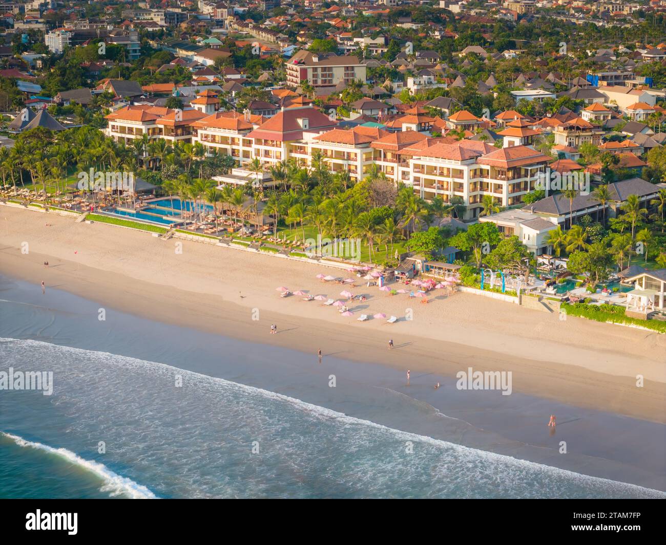 Aerial view of Seminyak beach coastline. The famous and luxury Kuta ...
