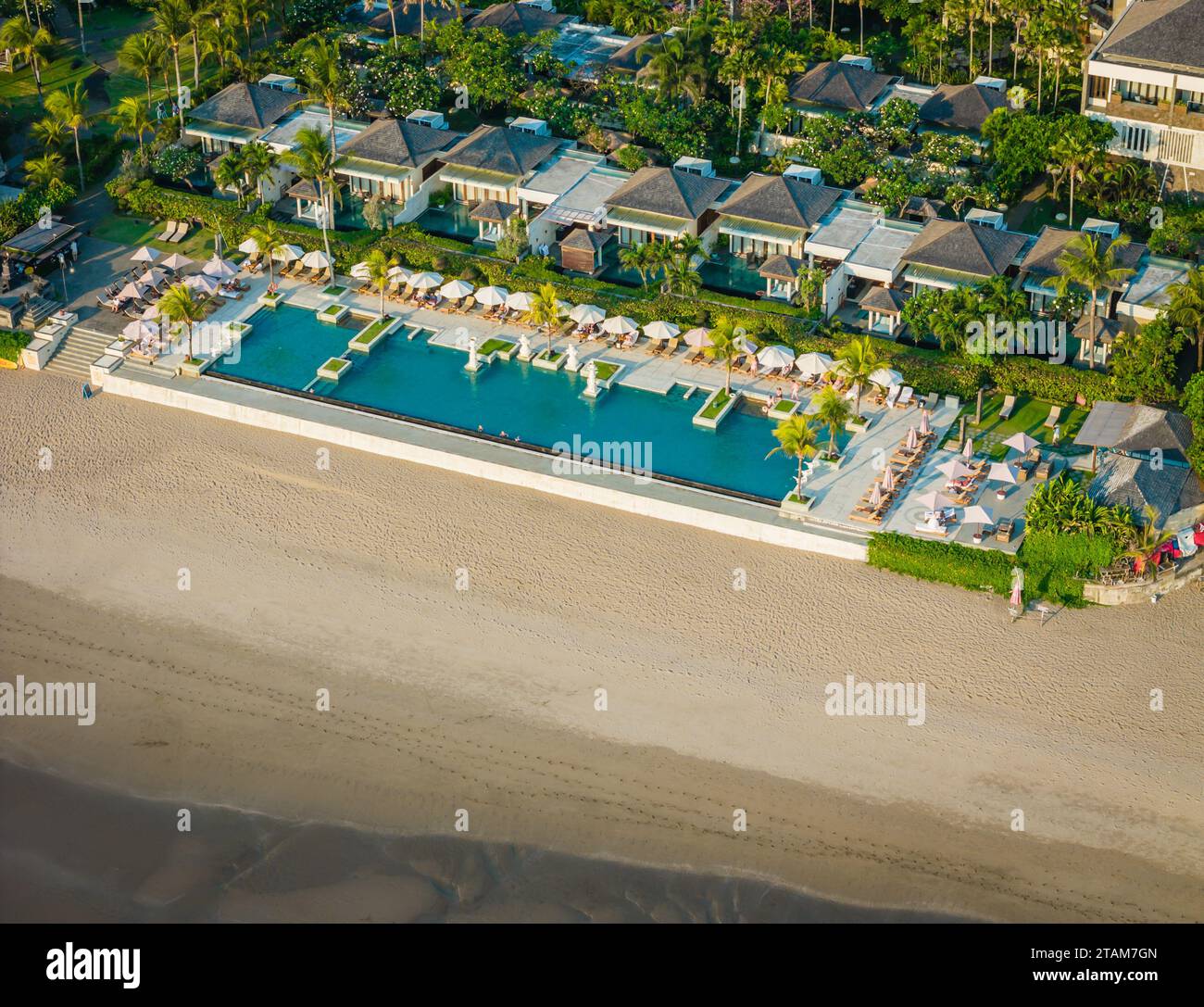 Aerial view of Seminyak beach coastline. The famous and luxury Kuta ...