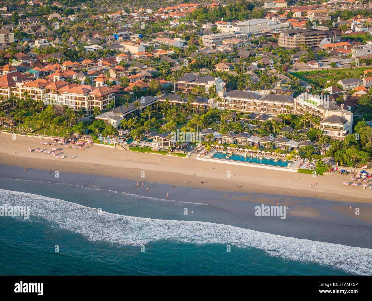 Aerial view of Seminyak beach coastline. The famous and luxury Kuta ...