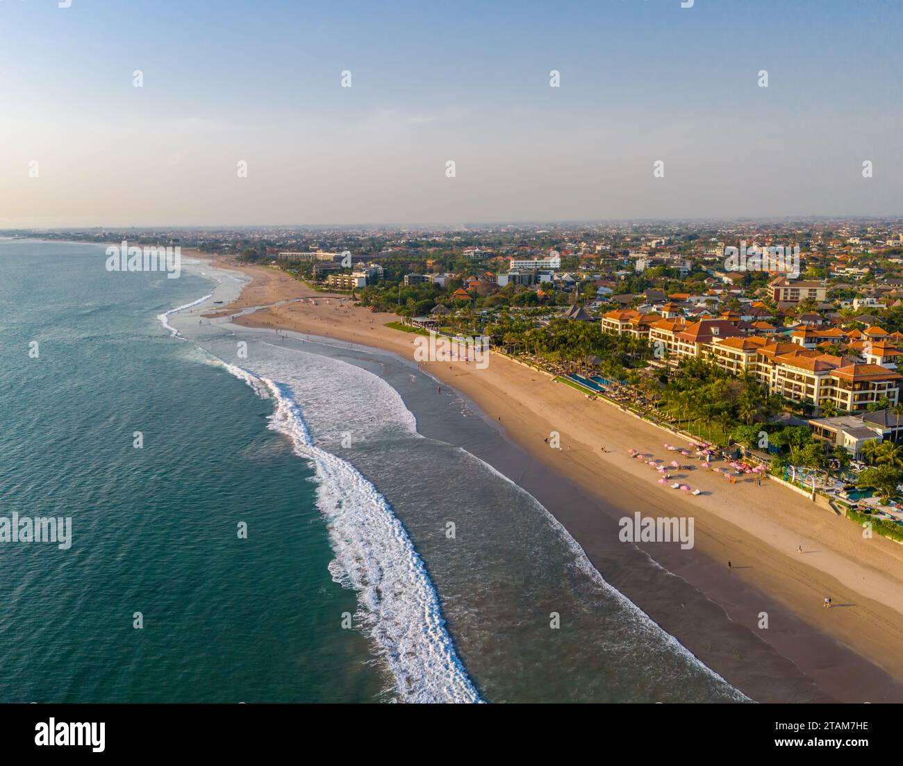 Aerial view of Seminyak beach coastline. The famous and luxury Kuta ...