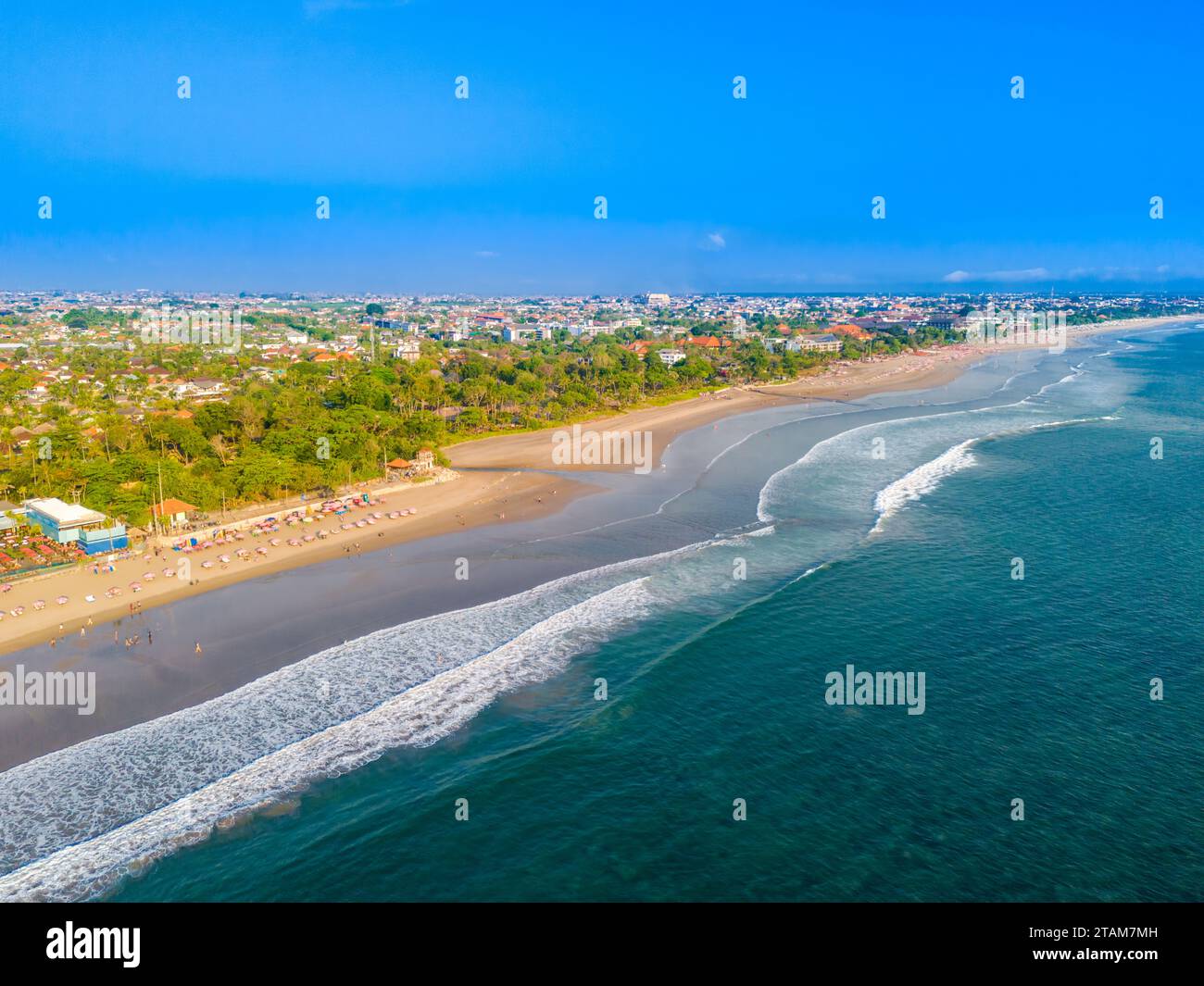 Aerial view of Seminyak beach coastline. The famous and luxury Kuta ...