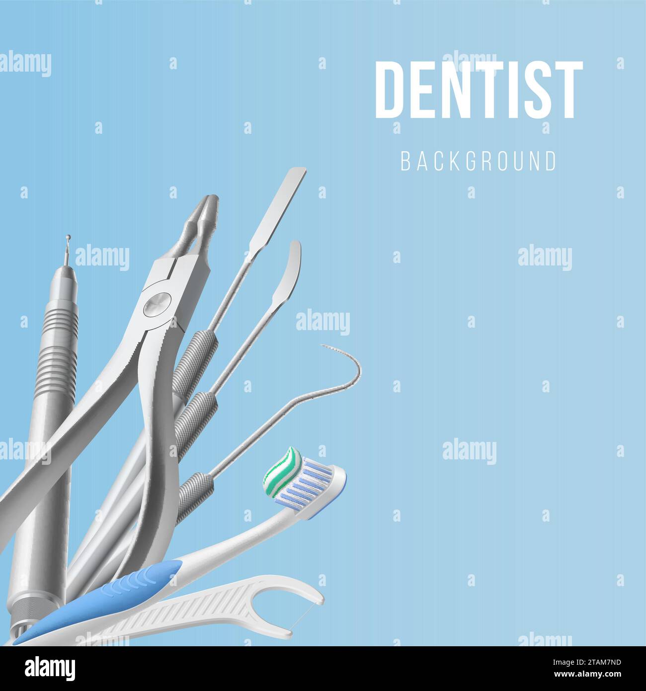 Basic Dentist Tools, and Instruments on Light-Blue Background Stock ...