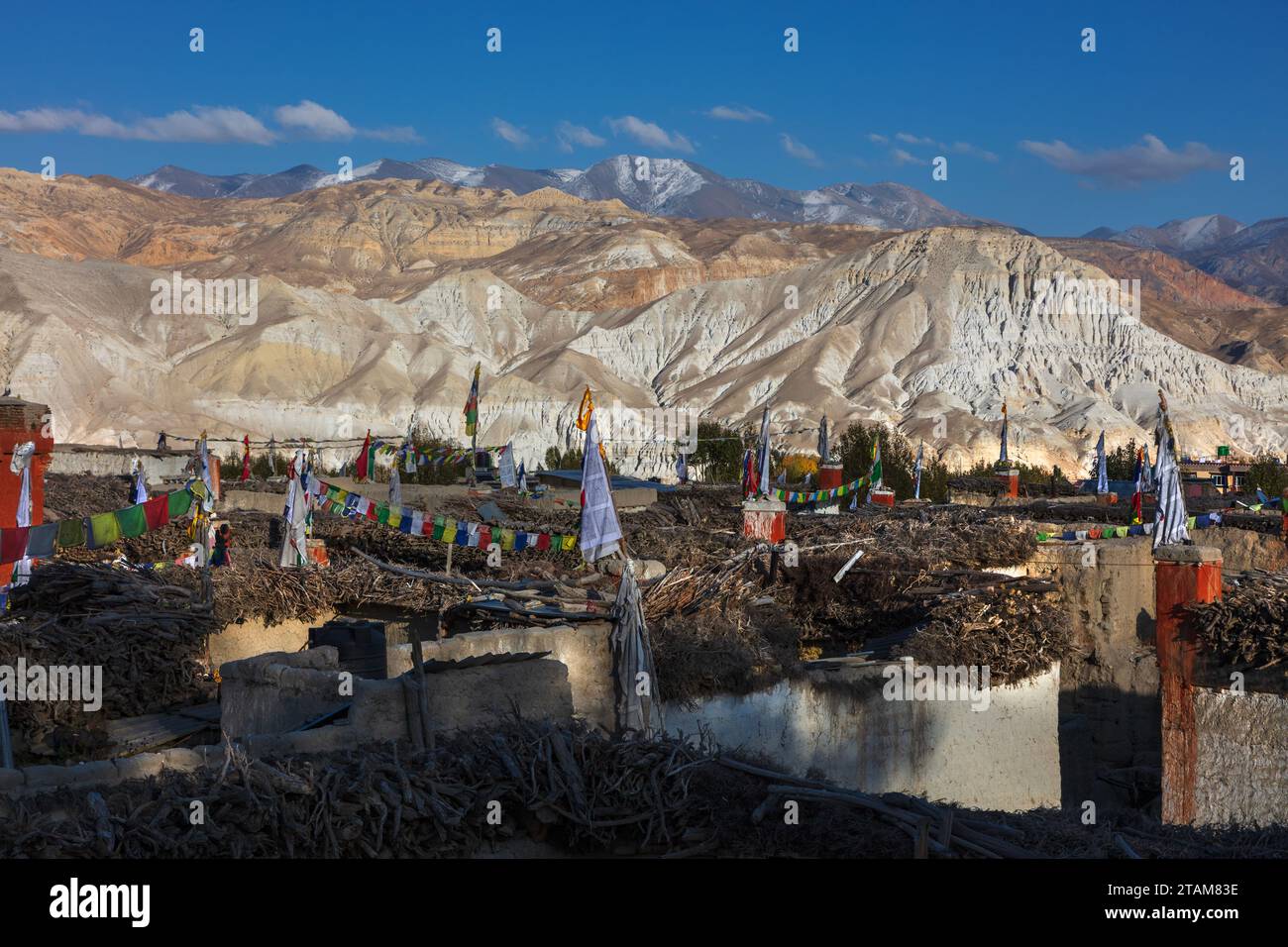A view of Lo Manthang from a rooftop, the capital of Mustang District ...
