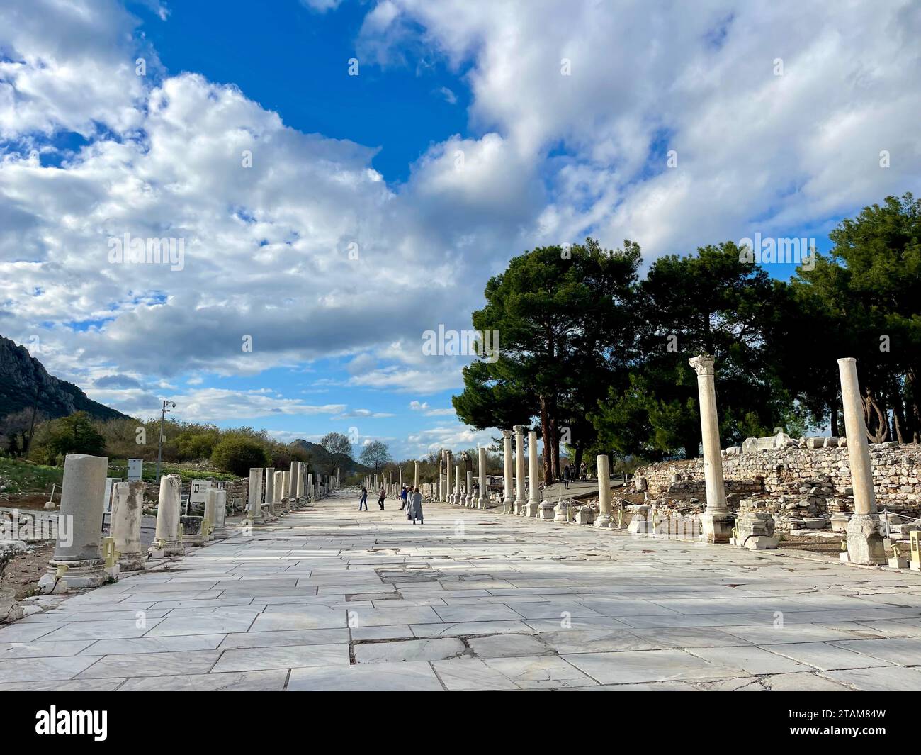 Harbor Street at the Ephesus Ancient City with some tourists Stock ...