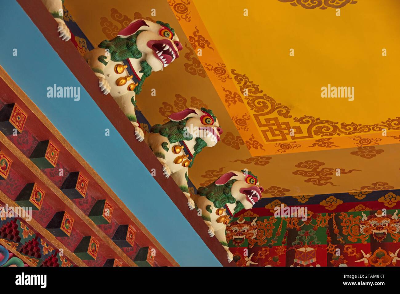 Snow lions guard Chode Gonpa, the main Sakya monastery in Lo Manthang ...