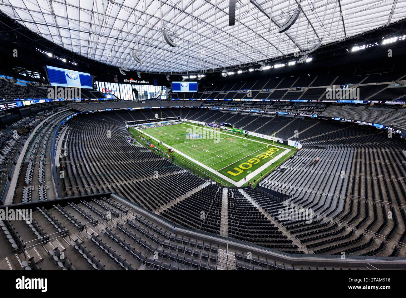 General view of the interior of Allegiant Stadium from an elevated ...