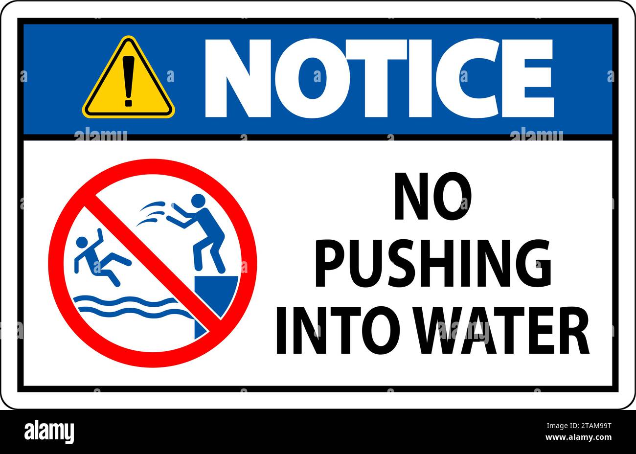 Water Safety Sign Attention, No Pushing Into Water Stock Vector Image ...