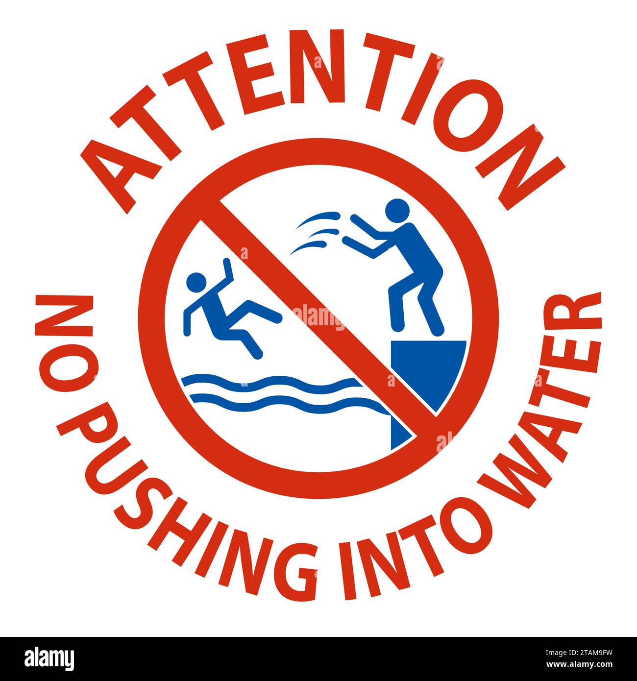 Water Safety Sign Attention, No Pushing Into Water Stock Vector Image ...