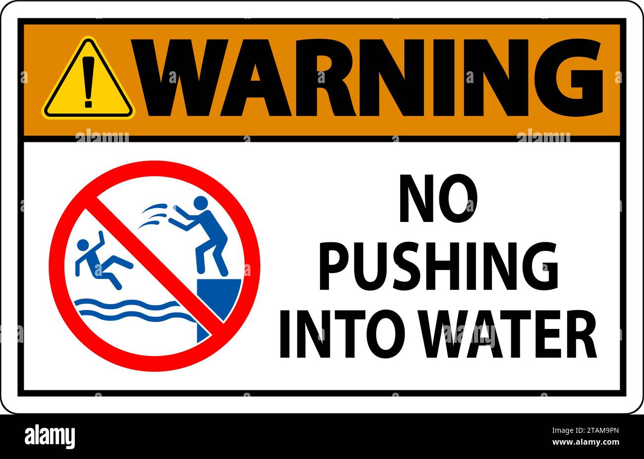 Water Safety Sign Attention, No Pushing Into Water Stock Vector Image ...