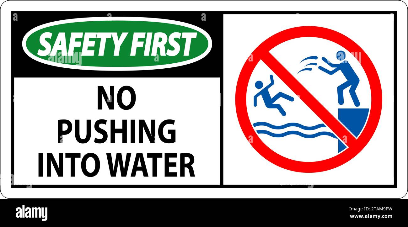 Water Safety Sign Attention, No Pushing Into Water Stock Vector Image ...