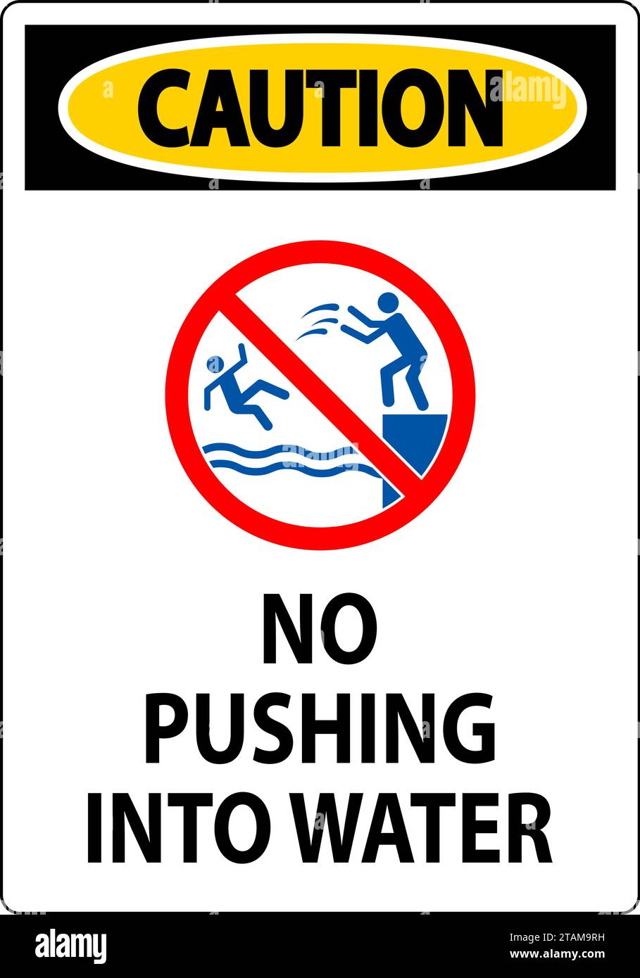 Water Safety Sign Attention, No Pushing Into Water Stock Vector Image ...