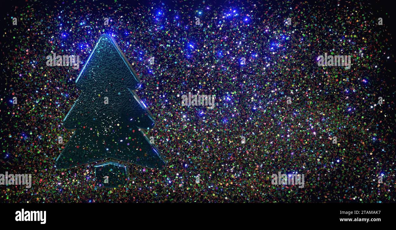Abstract Christmas tree on galaxy universe background. 3D render ...