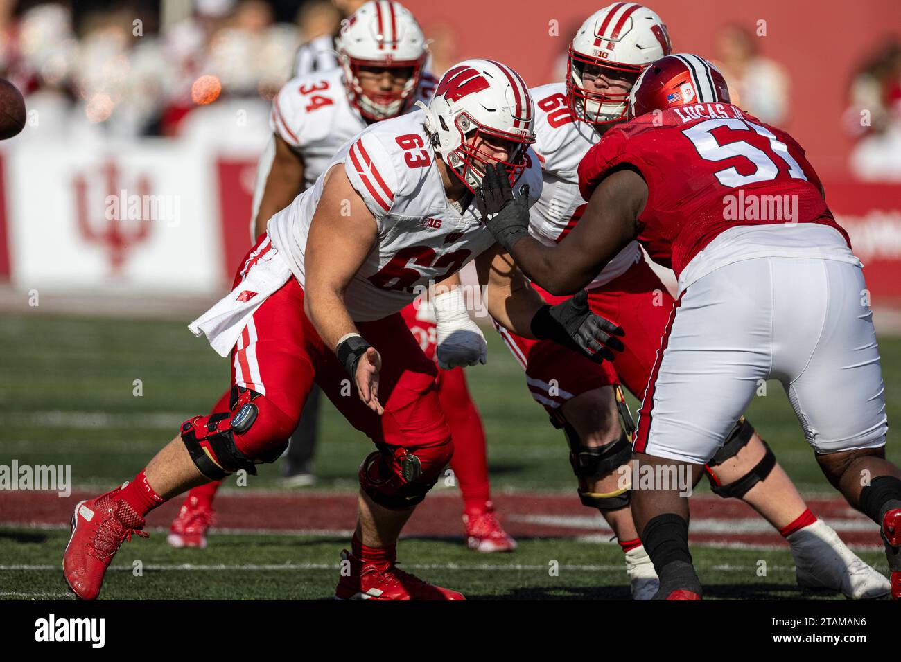 Wisconsin Badgers offensive lineman Tanor Bortolini (63) blocks during ...