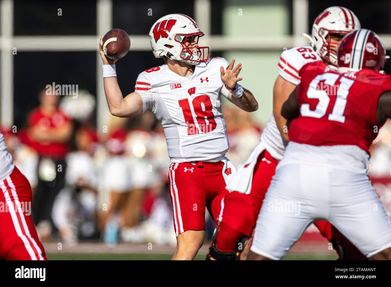 Wisconsin Badgers quarterback Braedyn Locke (18) throws the ball during ...