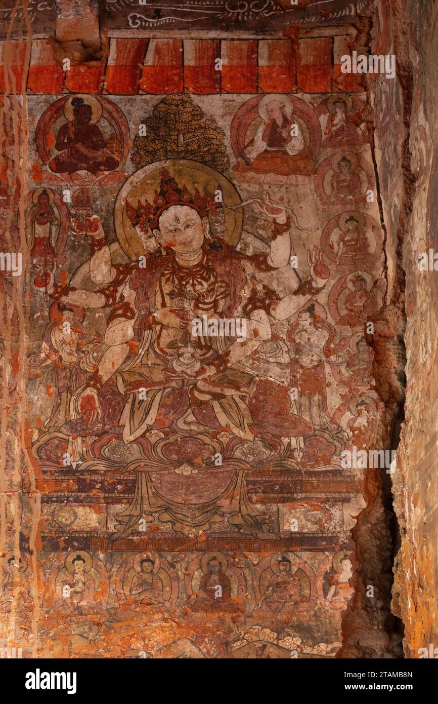 Ancient Buddhist deities painted inside a Chorten - Tange village in ...