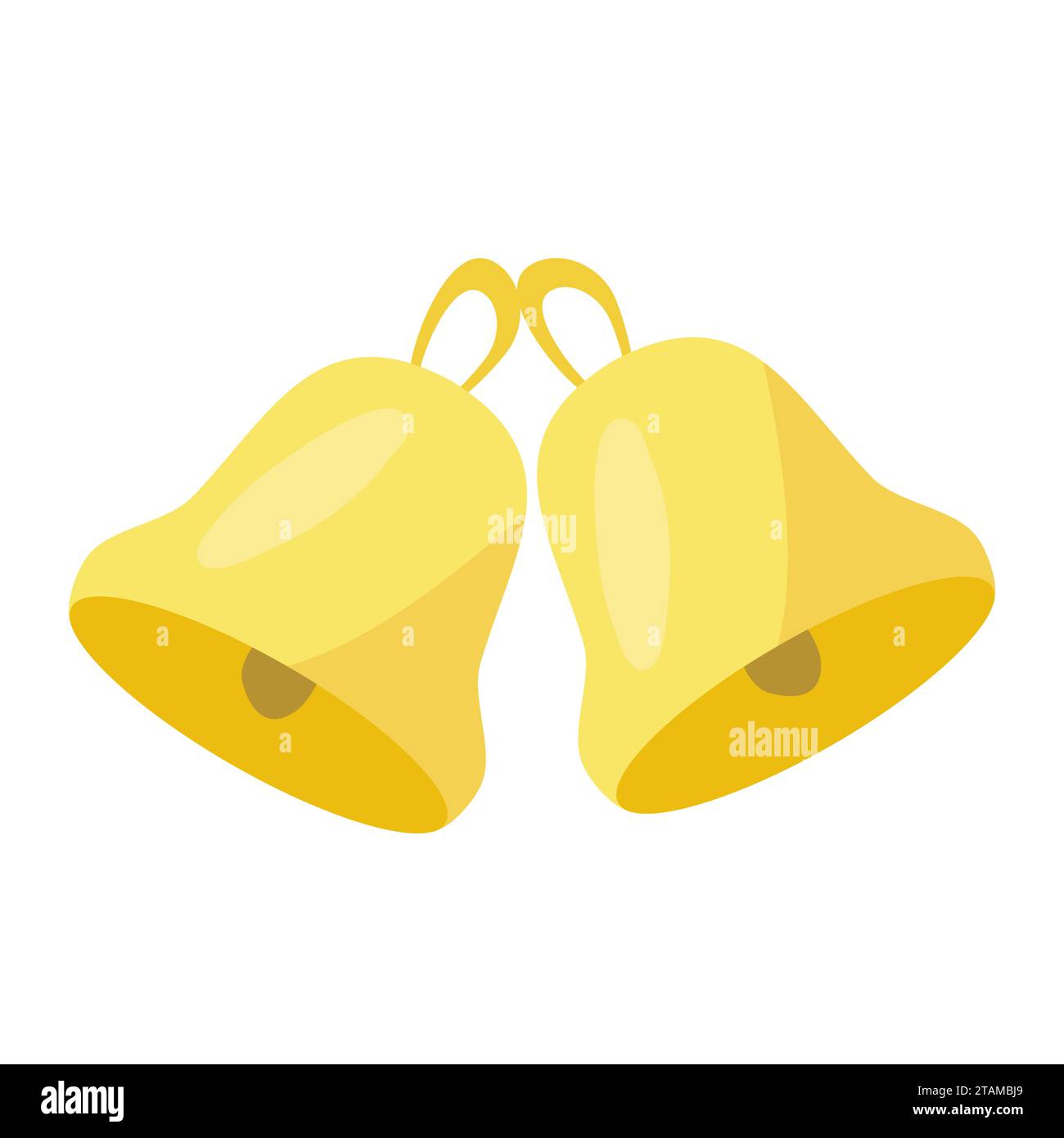Two golden coloured jingle bells on white background, winter holidays ...