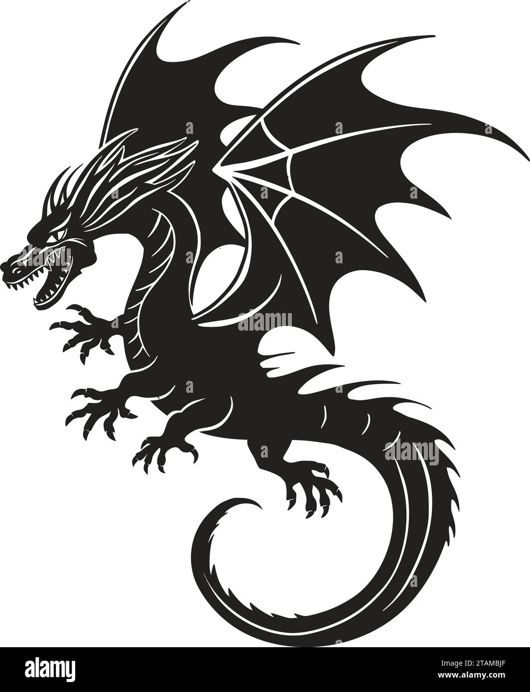 Flying ragon vector black silhouette art. Chinese New Year symbol ...