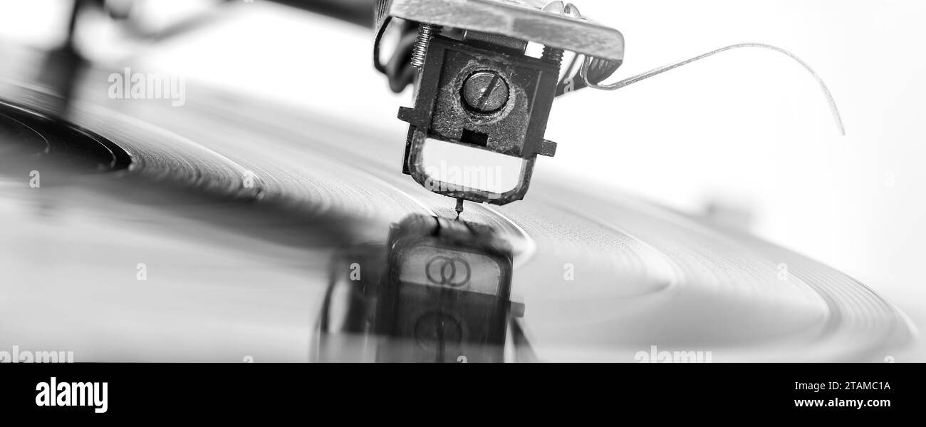 The Old dusty vinyl turntable player isolated over white background ...