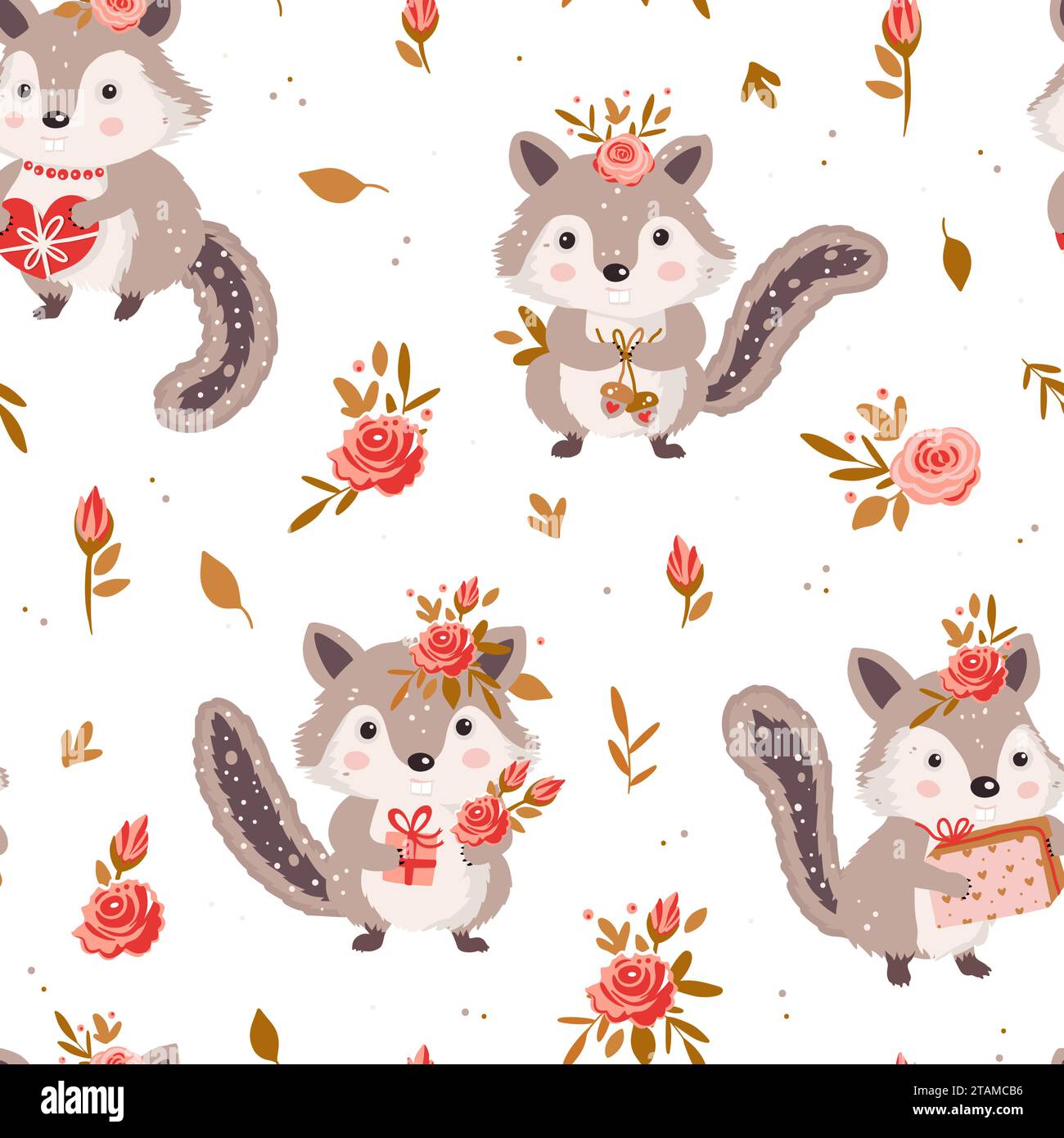 A whimsical illustration of a group of adorable cartoon chipmunks with ...