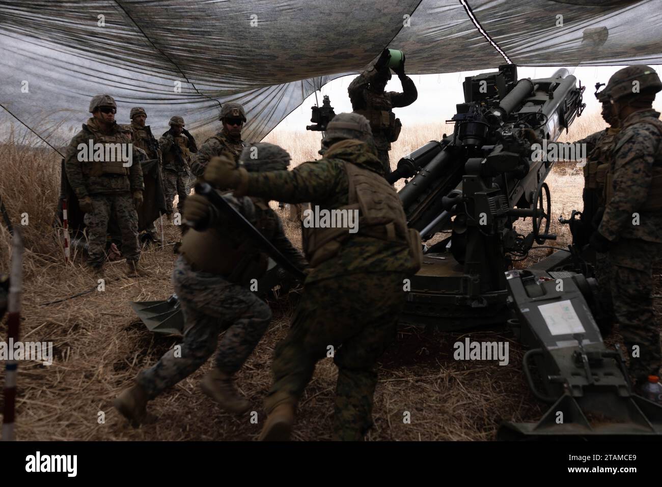 U.S. Marines load an M777 Howitzer during Artillery Relocation Training ...
