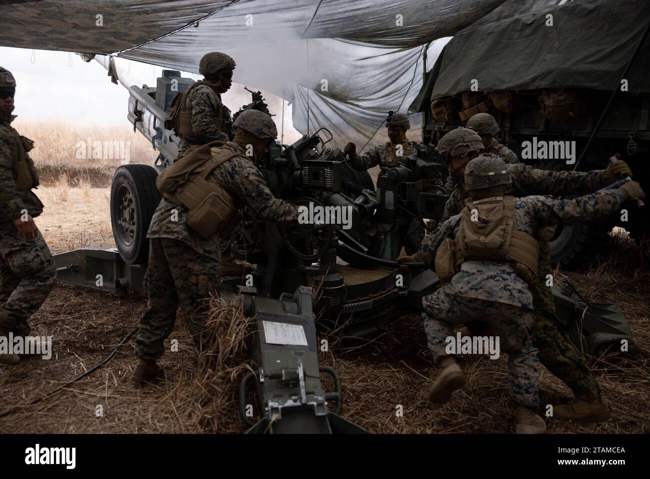 U.S. Marines load an M777 Howitzer during Artillery Relocation Training ...