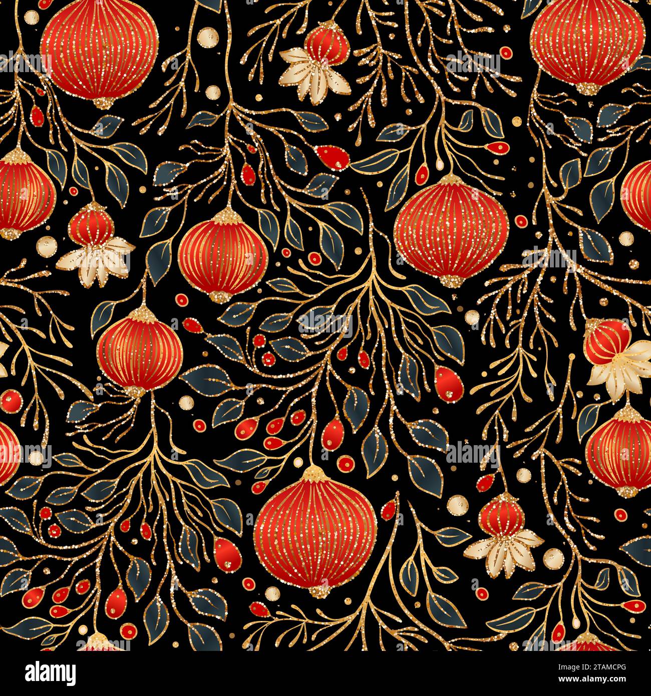 Christmas floral Chinese vector motif seamless pattern. A mesmerizing ...