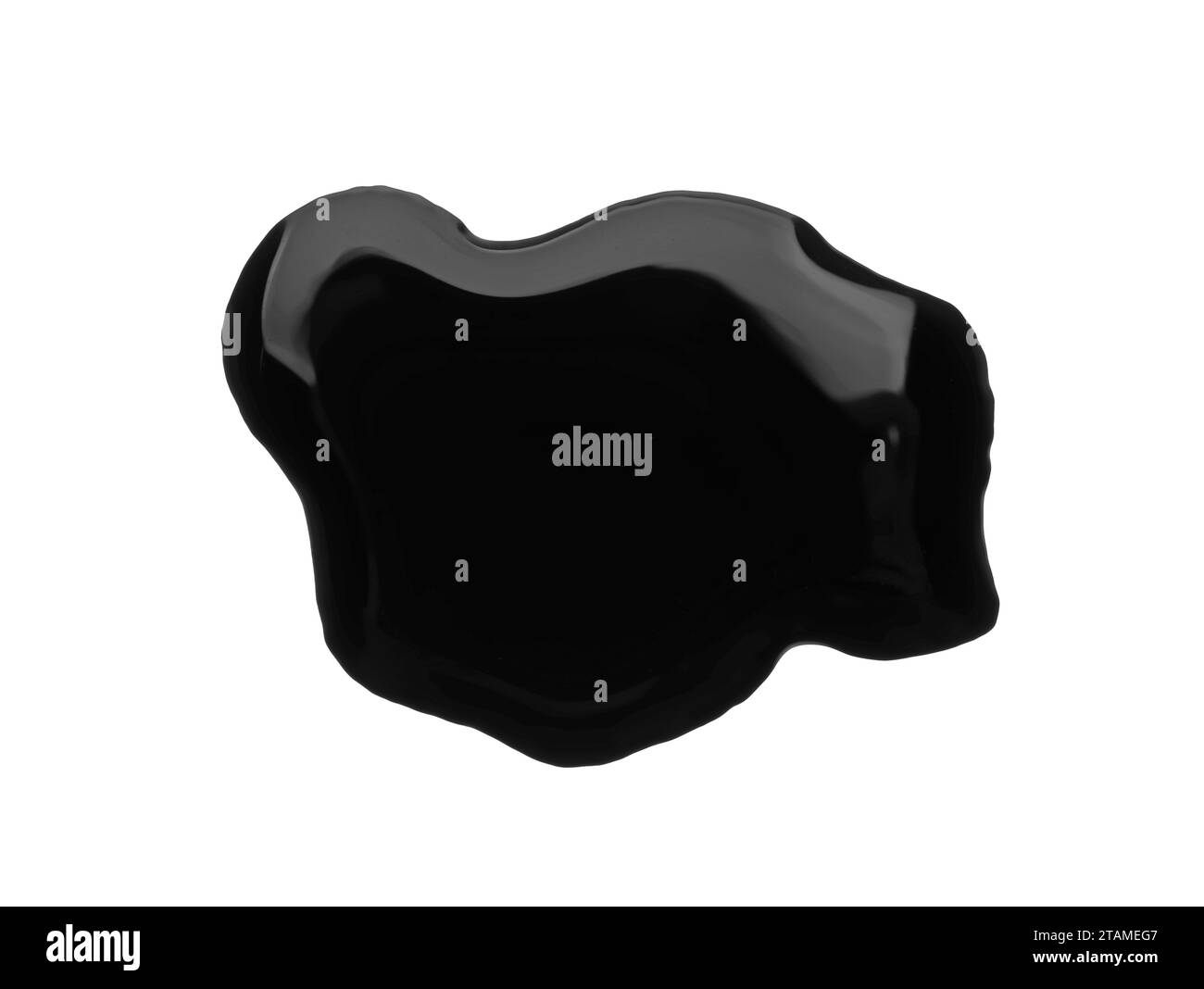 Blot of black liquid on white background, top view Stock Photo - Alamy