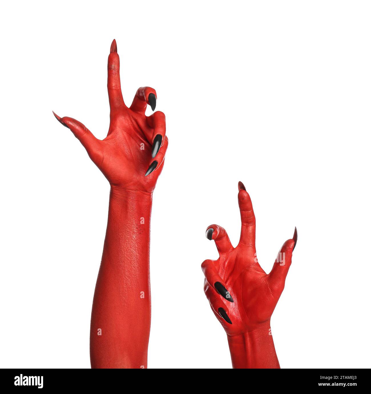 Scary monster on white background, closeup of hands. Halloween ...