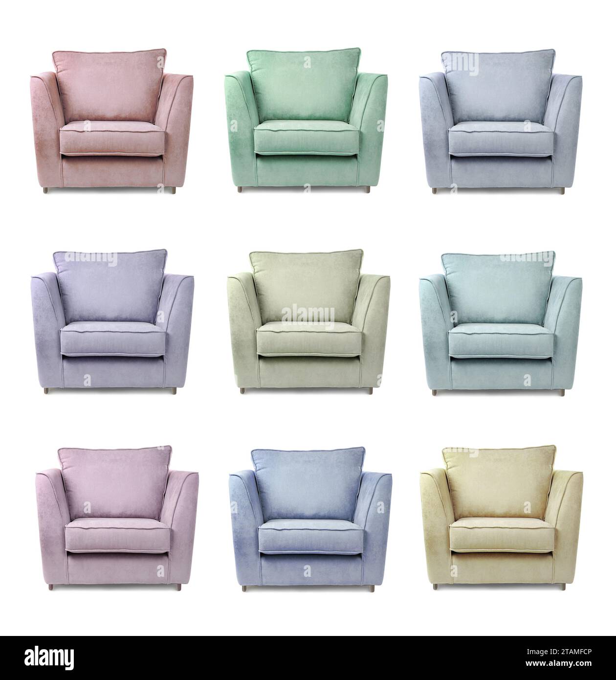 Different colorful armchairs isolated on white, set Stock Photo - Alamy