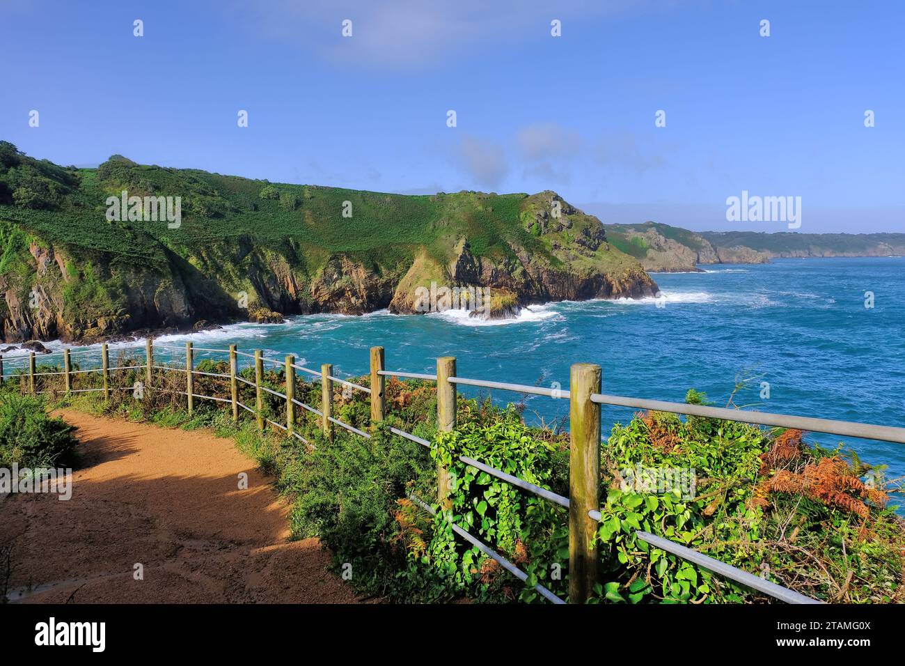 Path to Devil’s Hole near La Falaise and cliffs of Jersey north coast ...
