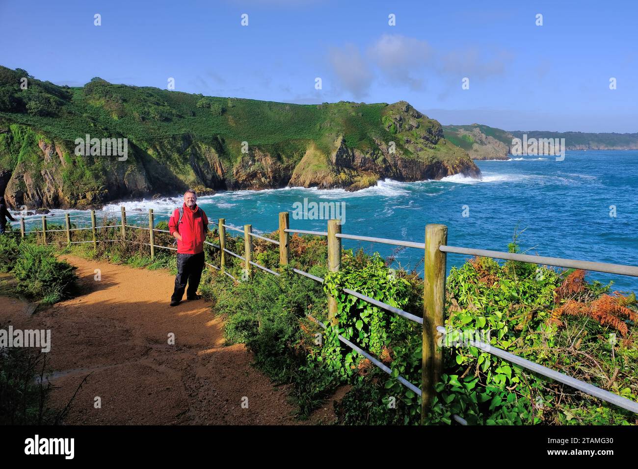Path to Devil’s Hole near La Falaise and cliffs of Jersey north coast ...