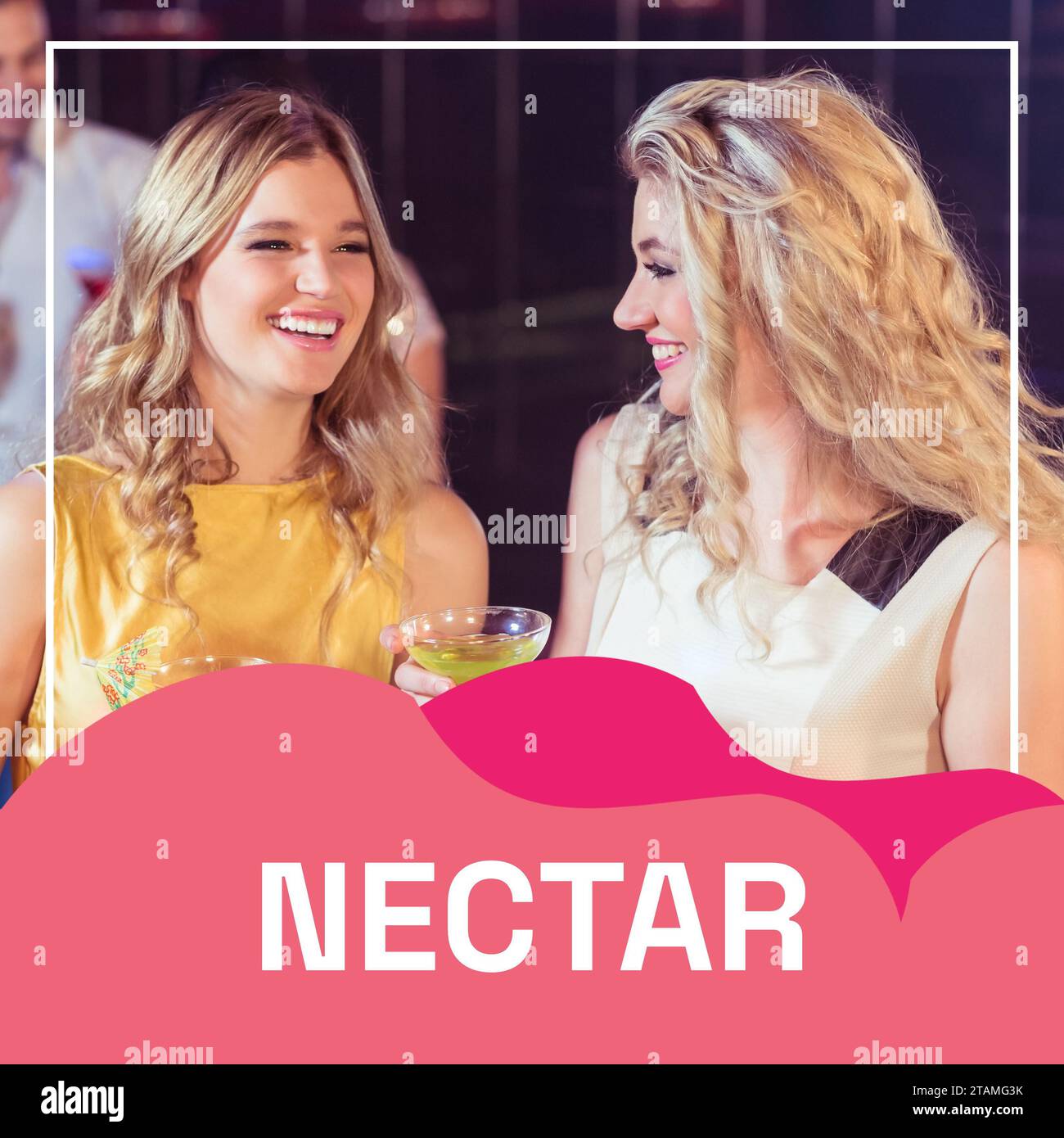 Composition of nectar text with shapes over caucasian female friends ...